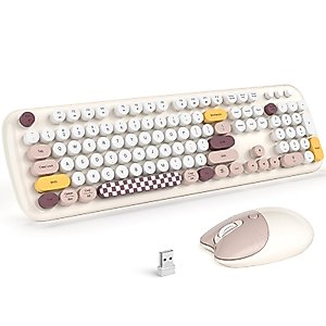 MOFII Wireless Keyboard and Mouse Combo, 2.4G Full-Size Retro Typewriter Computer Keyboard and 3 Level DPI Adjustable Wireless Mouse for Windows, Mac OS Desktop/Laptop/PC