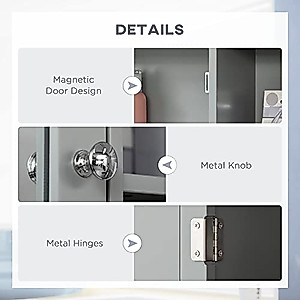 kleankin Bathroom Medicine Cabinet with Mirror, Wall-Mounted Bathroom Cabinet with Adjustable Shelf for Living Room and Laundry Room, Gray