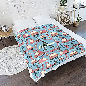 XOZOTY Police Car Fire Truck Crane Personalized Throw Blankets with Name Custom Fleece Blanket Tapestry for Sofa Bed Wedding Gifts 50x60inch