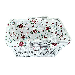 Wicker White Storage Gift Basket Willow Woven Picnic Basket with Double Folding Handles,Kingwillow. (White)