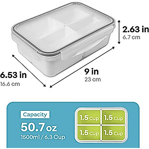 carrotez Food Storage Container with 4 Removable Compartments, Food Prep Container with Airtight Lids, Portion Control Container, Reusable, BPA Free, 6.3 Cup (1500ml)