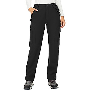 Women's Snow pants Hiking ski Waterproof Fleece Lined Outdoor Cargo Pants Softshell Winter Warm Pants with Zipper Pockets,H4409,Black,6
