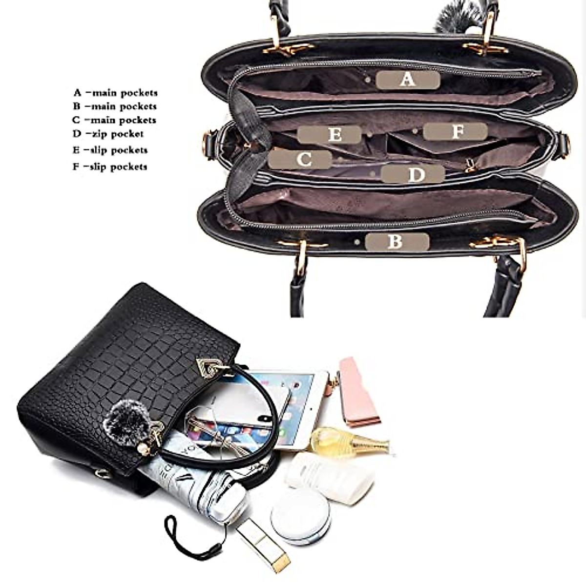 JHVYF Women Purses Handbags Fashion Ladies PU Leather Top Handle Satchel Shoulder Tote Bags #C Pink