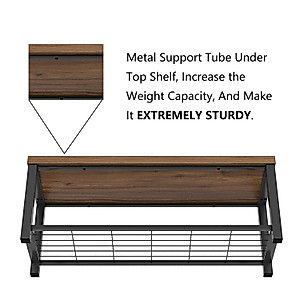 FOLUBAN Shoe Bench, Modern Wood and Metal Storage Bench for Entryway Hallway, Industrial Indoor Bedroom Bench Seat for Living Room, Mudroom, Rustic Walnut, 47 Inch