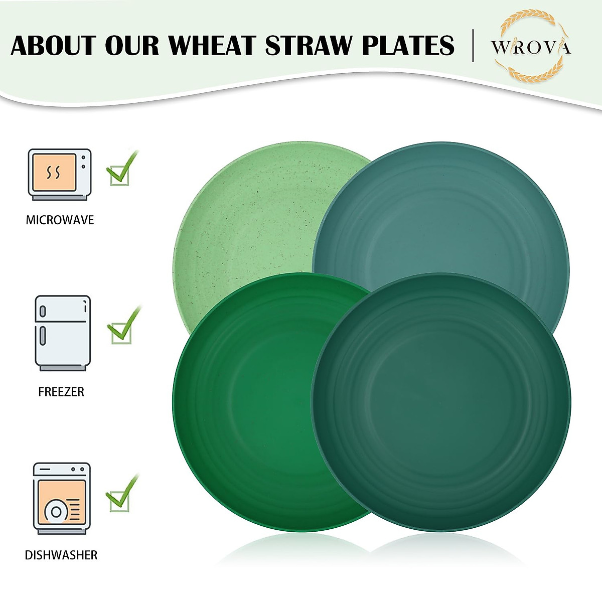 Wheat Straw Plates - 10 Inch Unbreakable Dinner Plates Set of 8 - Modern Dinnerware Dishes Dishwasher & Microwave Safe-Lightweight Plates for kitchen,camping (Forest Series)
