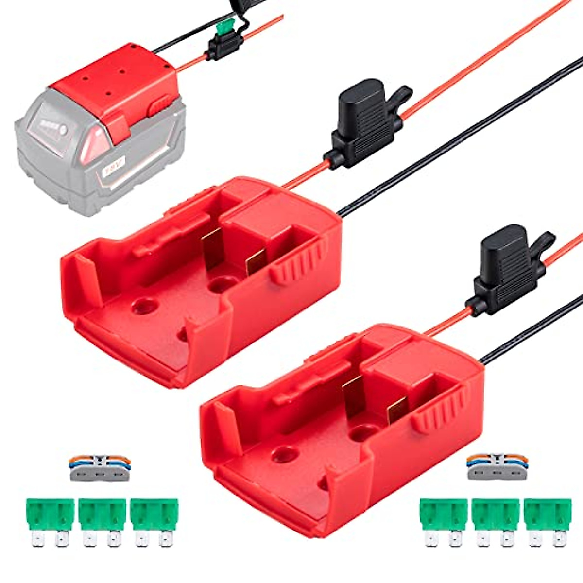 Anztek 2 Pack Power Wheels Adaptor for Milwaukee M18 18v Dock Power Connector 12 Gauge Robotics