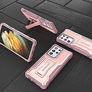 ExoGuard Samsung Galaxy S21 Ultra 5G Case, Rubber Shockproof Full Body Cover Case for Samsung S21 Ultra 5G Phone 6.8 inch, Built-in Kickstand (Pink)