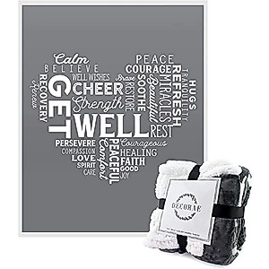 Decorae Healing Thoughts Blanket, Get Well Sherpa Fleece Throw, 5 x 4 Foot, Gray & White