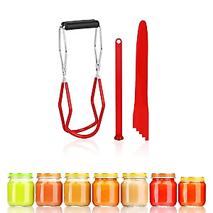 Aifeier ET Canning Tools Kit includes 1pcs Bubble Popper Bubble Remover, 1pcs Jar Lid Lifter Magnetic Lid Lifter and 1pcs Stainless Steel Canning Tongs (Red)