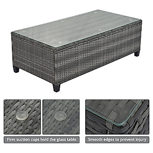 Merax 8-Pieces Outdoor Wicker Round Sectional Curved Sofa Set with Rectangular Coffee Table, PE Rattan Water-Resistant and UV Protected, Movable Cushion, Half-Moon Style, Grey_8Pcs