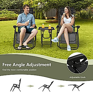 HAPPYGRILL Zero Gravity Lounge Chairs Set with Coffee Table, Folding Reclining Chairs with Side Table and Pillow, 3 Pieces Adjustable Patio Lawn Recliner Set for Outdoor Garden Camp Travel