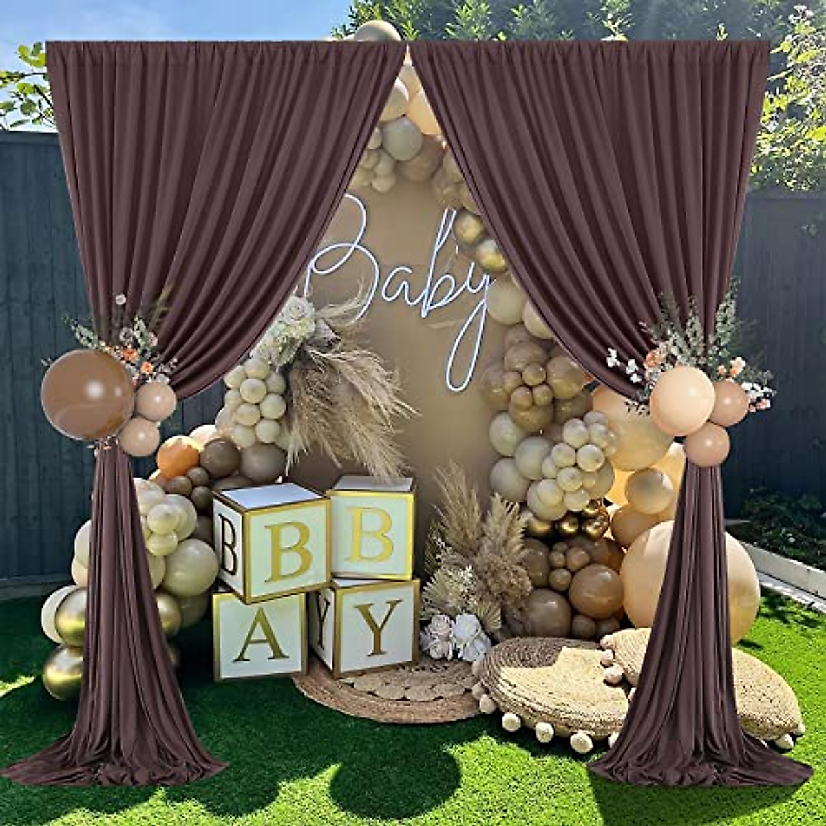 30ft×8ft Wrinkle Free Brown Backdrop Curtain for Parties, 6 Panels 5×8ft Soft Silky Polyester Umber Photo Backdrop Drapes forTeddy Bear Bee Birthday Party Baby Shower Wedding Photography