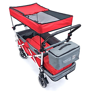 Creative Outdoor Distributor Push Pull Wagon for Kids, Foldable with Sun/Rain Shade (RED)