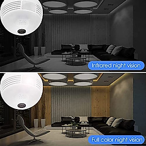 RUSFEIDA Smartbulb360 Security Camera, 360 Degree Panoramic Indoor/Outdoor Wireless IP WiFi Camera for Baby/Pet/Nanny/Elder/Home, Color Night Vision, Motion Detection, Two Way Talk, E27 Light Socket