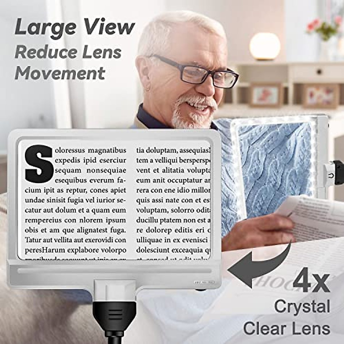 4X Magnifying Glass with Light and Stand, 36 LED Flexible Gooseneck Magnifying Desk Lamp, Ajustable Brightness Large Page Magnifier for Reading, Sewing, Crafts, Painting, DIY & Close Work Silver