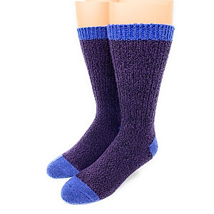 WARRIOR ALPACA SOCKS - Unisex Base Camp Alpaca Wool Hiking Socks for Men & Women (Large, Blue/Plum)