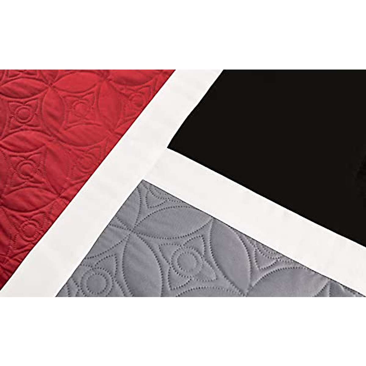 Chezmoi Collection 7-Piece Quilted Patchwork Comforter Set, Red/Gray/Black, Queen