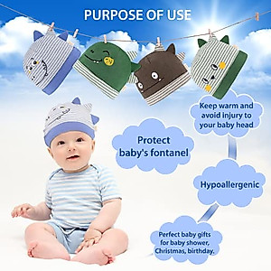 DOKMA Organic Cotton Toddler Hat Set 4 with Cute Dinosaur Design for Baby Boy, Baby Girl 0-6 Months