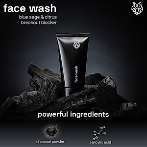 Black Wolf Men’s Charcoal Powder Face Wash- 5 Fl Oz- Facial Cleanser Removes Unwanted Impurities from Your Skin and Soothes Irritation- Subtle Blue Sage and Citrus Scent - Cruelty and Paraben-Free
