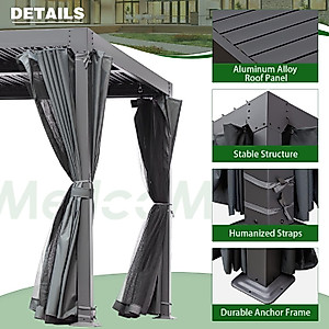 MELLCOM 10x12ft Louvered Pergola with Curtains and Nets, Aluminum Pergola with Adjustable Rainproof Roof, Outdoor Hardtop Pergola for Patio, Backyard, Deck, Dark Gray
