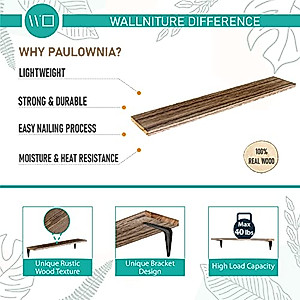 Wallniture Arras Wood Floating Shelves for Wall Storage, 24" Bookshelves for Living Room, Kitchen Shelves, Shelves for Bedroom & Office Burnt Finish Set of 5