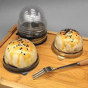 Pralb 100 Set Clear Plastic Mini Cupcake Boxes Muffin Pod Dome Muffin Single Container Box Wedding Birthday Gifts Supplies,70mm X 45mm(Dia X H),for Cheese Pastry Dessert Mooncake(50 Gold/50 Black)