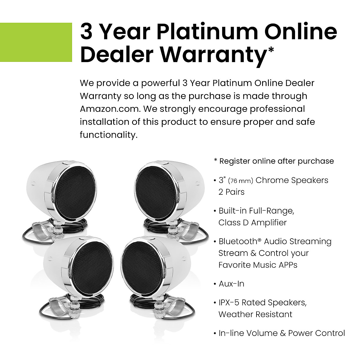 BOSS Audio Systems MC475BA 3 Inch Motorcycle Speakers - Bluetooth, Built-in Amplifier, Weatherproof, Volume Control, ATV UTV Compatible