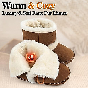 HONGTEYA Baby Snow Boots with Fleece Fur Inner, Baby Girl Booties with Anti Slip Rubber Hard Sole, Toddler Boots Shoes for Boys Girls 0-24 months Warm Winter Infant Newborn Crib Baby Shoes