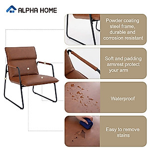 ALPHA HOME Living Room Accent Chair Sofa Chair Lounge Chair with Metal Leg for Home Office Study Living Room Vanity Bedroom,Brown