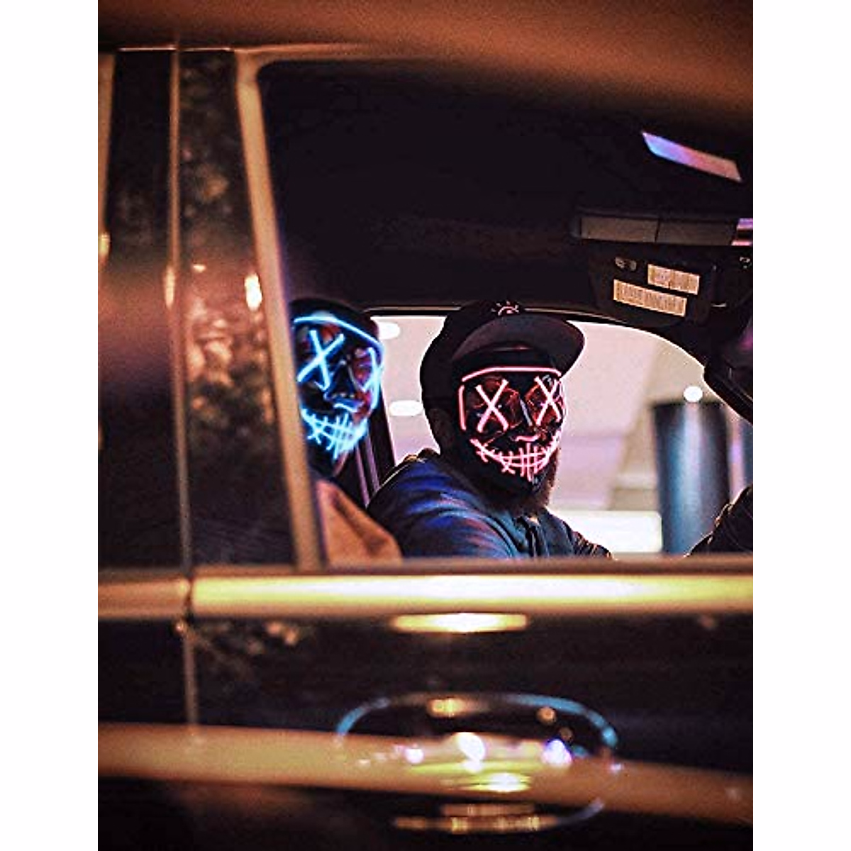 Depointer Halloween Scary Mask Cosplay Led Costume Mask EL Wire Light up Halloween Festival Party(Ice Blue&Pink)