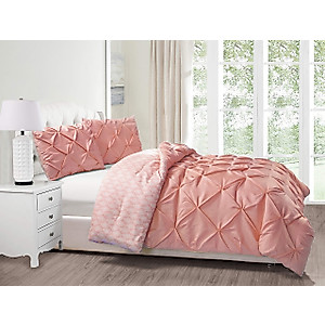 Lala + Bash Ferrah Pin Tuck/Heart Reversible Duvet Set, Twin, Pink