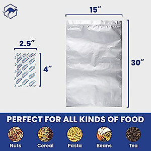 15x Silver 5 Gallon Wallaby Mylar Bag - (5 Mil) and 75 Wallaby Mylar Bags - Bundle - 1 Gallon - Matte Black (5 Mil - 10’’x14’’), Oxygen Absorbers, Labels - Resealable Zipper, Heat Seal, FDA Grade