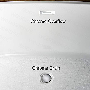 WOODBRIDGE 59" Acrylic Freestanding Bathtub Contemporary Soaking White Tub with Chrome Overflow and Drain，B0016 -C-Drain &O