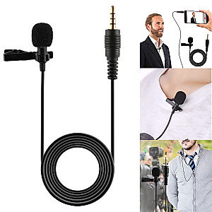 Camidy Clip On Lapel Microphone,Mini Handless Lavalier Mic 3.5mm Jack Wired Omnidirectional Condenser Microphone for Voice Recording
