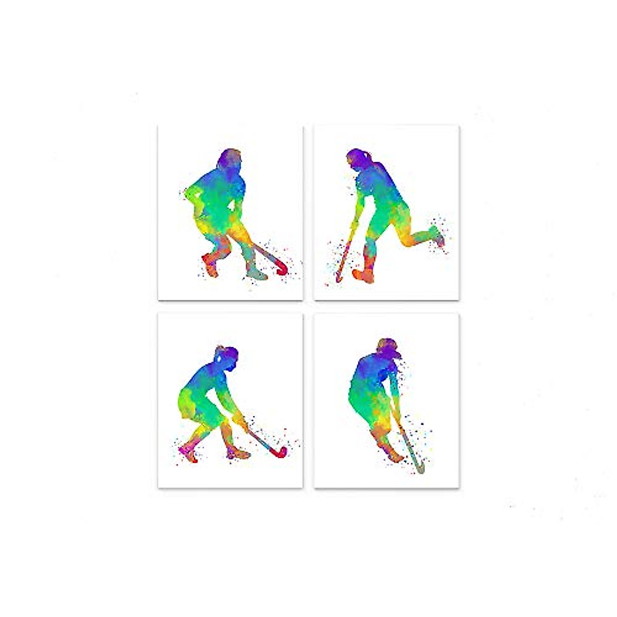 Field Hockey Player Abstract Wall Art, 8x10, Ready to Frame Set of 4 Prints, Ideal for Female Players, Coaches and Hockey Fans - Great Teen Girl Bedroom, Hockey Club Locker Room or Dorm Room Décor
