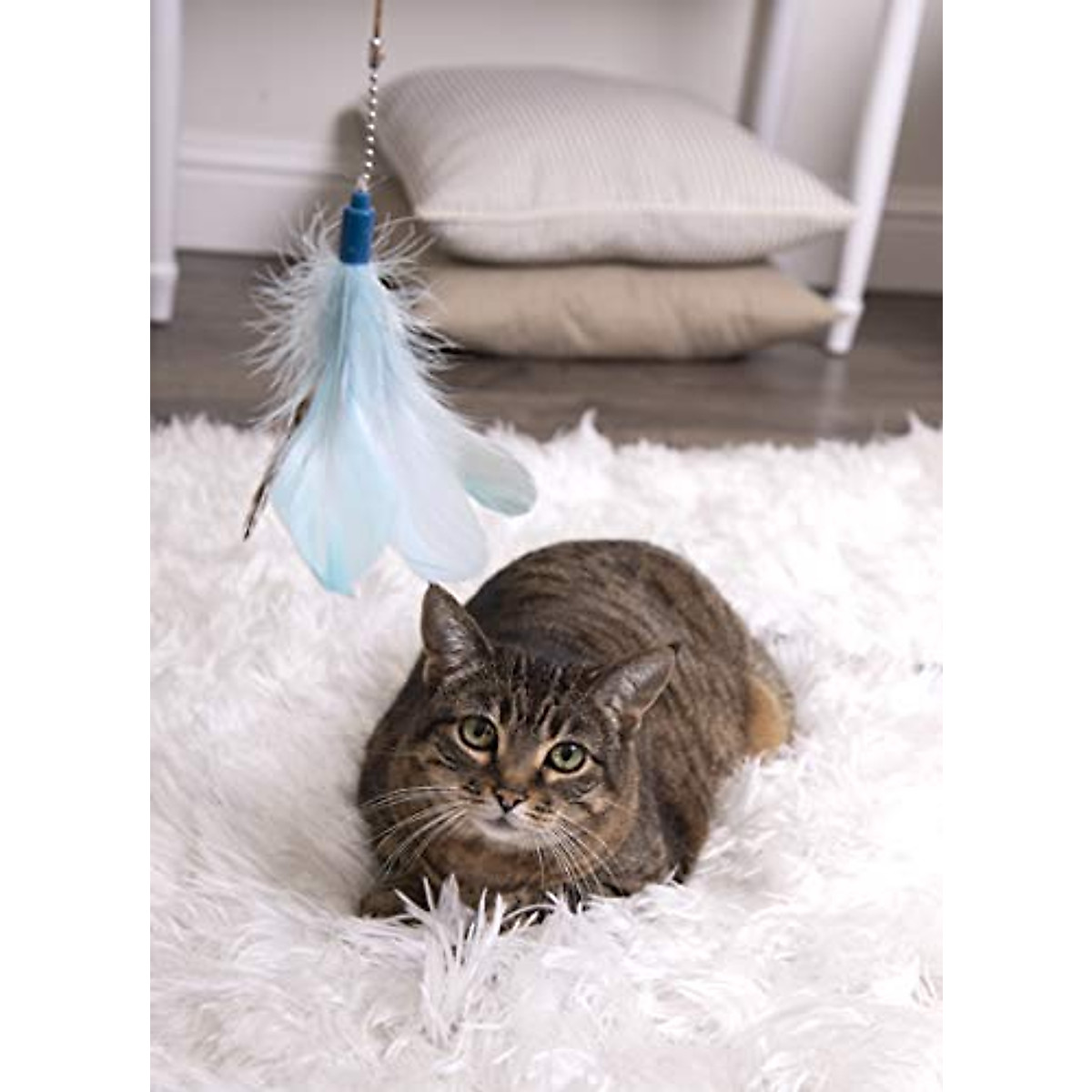 SmartyKat Frisky Flyer Feather Wand Cat Toy, Extendable Up to 24" - Blue, One Size
