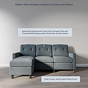 BELLEZE 3 Piece Convertible Sectional Sofa, Upholstered Fabric L Shaped Couch with Modular Chaise Lounge for Dorm Rooms, Apartments, Small Spaces - Altera (Dark Gray)