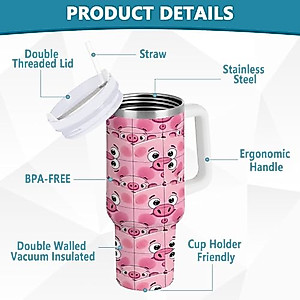 RPLIFE Cute Pig Faces Pink Travel Coffee Tumbler, Stainless Steel Mug, Cups with Lids