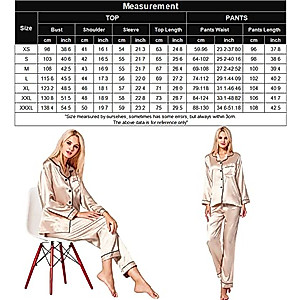 SWOMOG Womens Silk Satin Pajamas Long Sleeve Loungewear Two-Piece Sleepwear Button-Down Pj Set Champagne