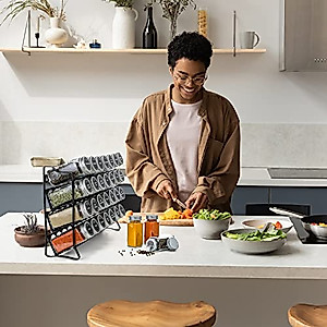 Spice Rack with 28 Spice Jars, Spice Rack Organizer for Cabinet, Spice Jars with Labels, Chalk Marker and Funnel, 4 Tier Spice Rack for Cabinet, Countertop, Pantry, Cupboard, Door or Wall Mount