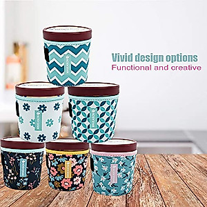WK IEASON Ice Cream Sleeve Pin Neoprene Cooler Coozie Sleeve Insulators Cream Sleeves Neoprene Cover Holder with Spoon Holder (Floral patterns)