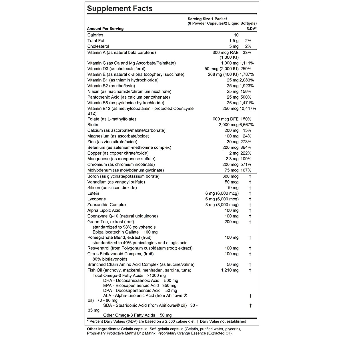ANDREW LESSMAN Multivitamin - Men's Elite-100 with Maximum Essential Omega-3 1000 mg 30 Packets – Potent Nutrients, Essential Vitamins, Minerals, Phytonutrients and Carotenoids. No Additives
