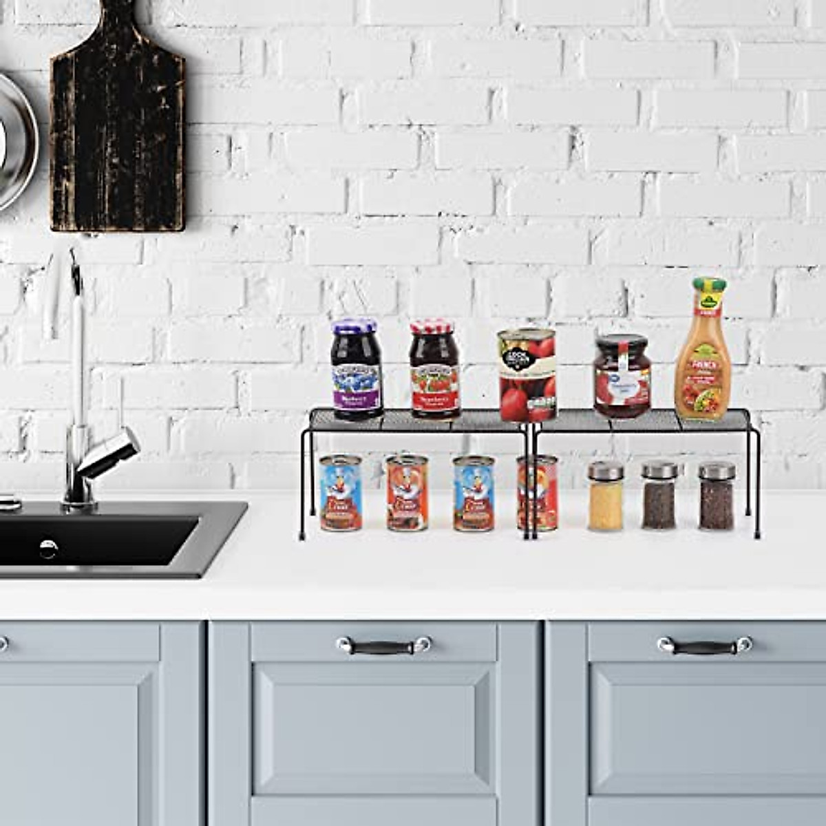 Mini Mesh Kitchen Shelves,Cabinet Storage Shelf Rack, Cabinet Organization ,Kitchen Bathroom Pantry Cupboard Desk Home Office, Fridge, Cabinet, Bathroom Cupboard, Non-slip Plastic Feet (6, Black)