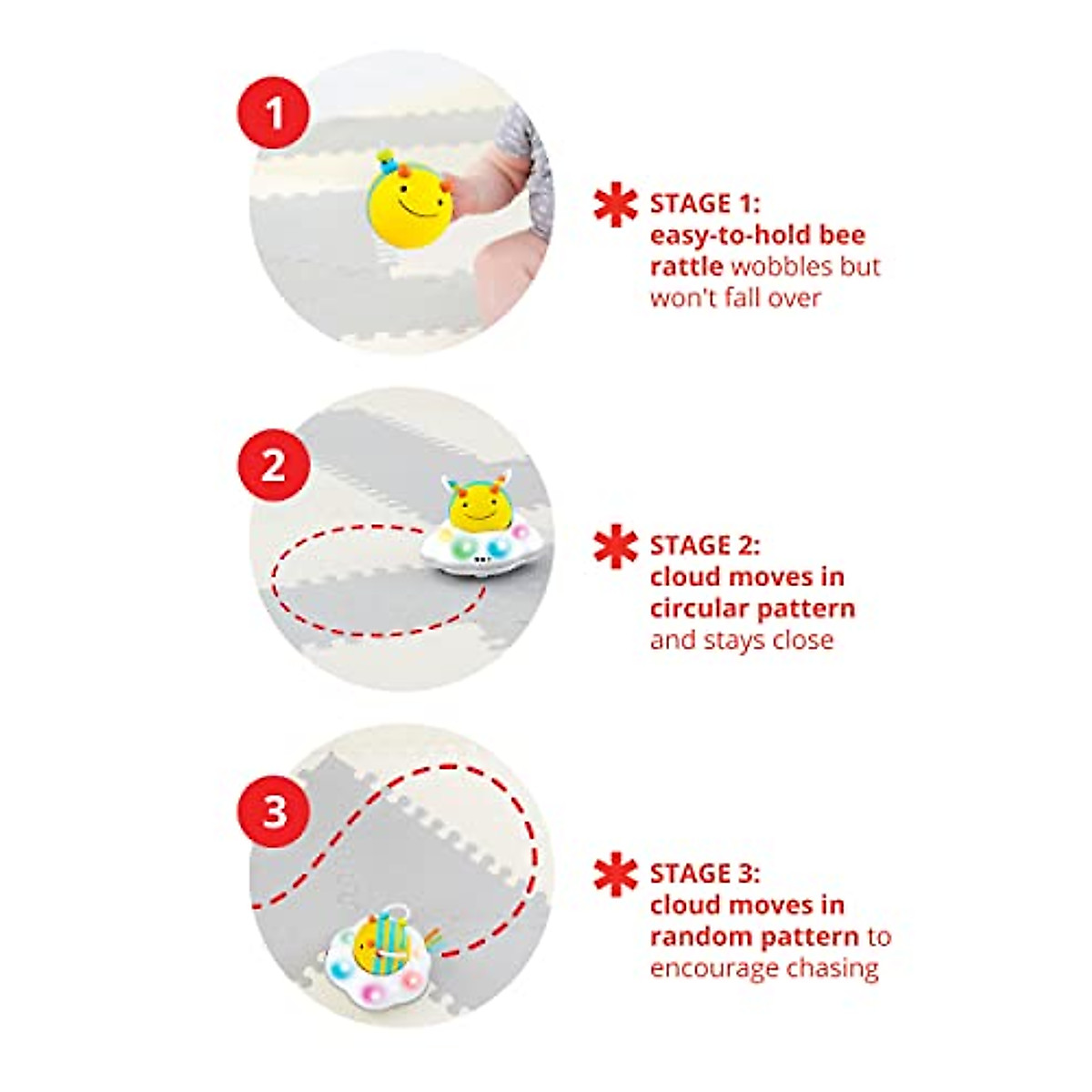 Skip Hop 3-Stage Developmental Learning Crawl Toy, Explore & More Follow-Me Bee