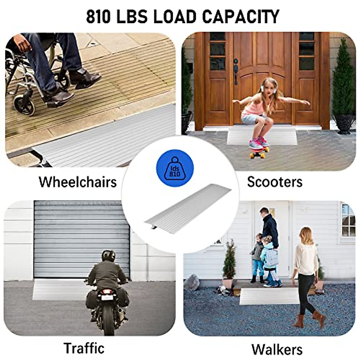 Sidasu Door Threshold Ramp 1" Rise Threshold Ramp for Wheelchairs High Aluminum Threshold Ramp for Wheelchairs Maximum Load of 810lbs for Wheelchair Scooters Power Chairs Walkers