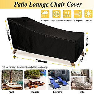 SIHAIAN Chaise Lounge Cover Waterproof Patio Lounge Chair Cover UV Resistant Lounger Covers Dust-Proof Outdoor Lounge Chair Covers 1Pack Patio Furniture Covers 78Lx32Wx35H in Black