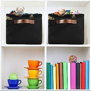 AGONA Black Beautiful Gold Butterfly Foldable Storage Bins Large Collapsible Fabric Storage Baskets with Leather Handles Organizing Box for Shelves Home Bedroom Nursery Office 2 Pack