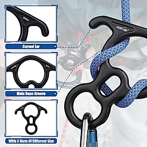 50KN Rescue Figure, 8 Descender Large Bent-Ear Belaying and Rappelling Gear Belay Device Climbing for Rock Climbing Peak Rescue 7075 Aluminum Alloy (Black)