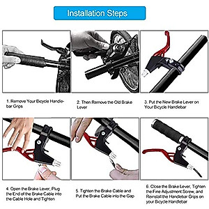 1 Pair Bike Brake Levers, Universal Handlebar Aluminum Alloy Bicycle Handle for for Mountain Bike, Kids Bike, Folding Bike, MTB BMX 2.2cm Diameter (Red)