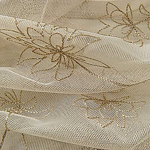JAIJY Rod Pocket Liftable Roman Window Curtains Flower Embroidery Tie Up Sheer Shade Voile Shade Drape for Small Window Bathroom Decor, 1 Panel, 31"x 47" Inches Length